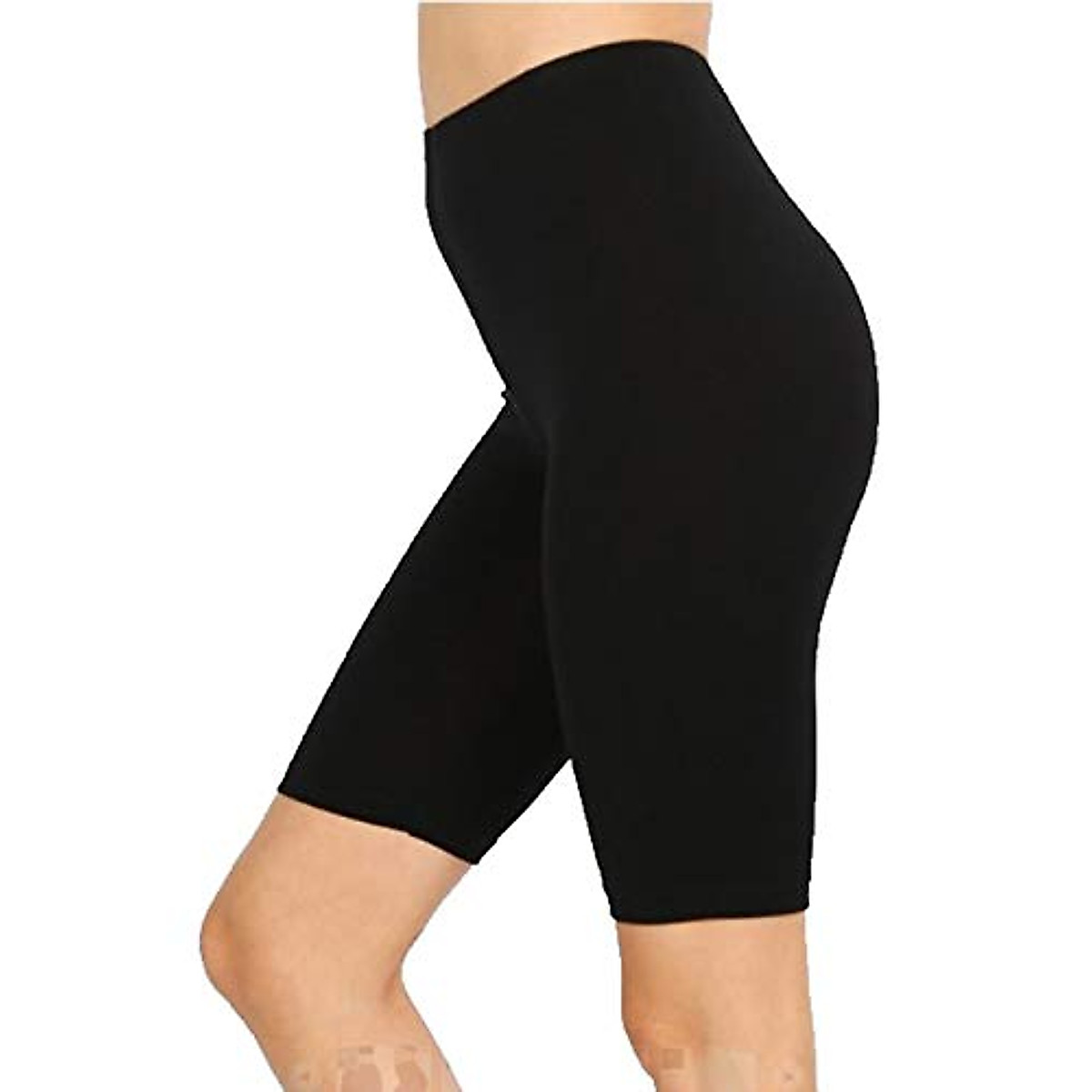 Women Cotton High Waist Active Bermuda Bike Short Leggings 10" Length (Black, X-Large)