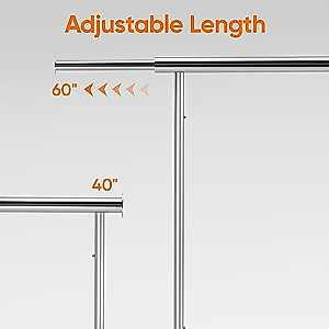 Clothes Rack, Heavy Duty Load 620lbs, Clothing Rack with Wheels Commercial Garment Rack for Hanging Clothes Rack, Portable Rolling Clothes Rack with 2 Tier Storage Shelf, Adjustable Length 40"-60"