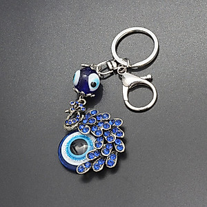 Luxshiny Wall Hanging Decor Lucky Jewelry Blue Evil Eye Ornament Peacocks Keychain Evil Eye Key Hanging Pendant Bag Car Key Hanging Decoration Protection Amulet Hamsa Hand Keychain Men Keychain
