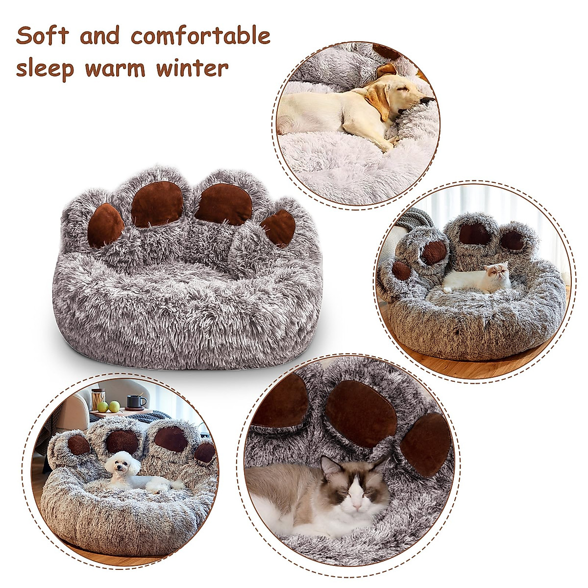 Pet Round Bed of Paw Shape Dog Bed Large Round Calming Dog Bed Comfortable and Soft Fur Beds for Large Dogs Pet Supplies Clearance, X-Large Size (31"×31"×16")