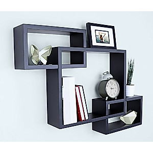 Ballucci Wooden Cube Floating Wall Shelves, Interlocking Wall Mount Box Shelves, Horizontal and Vertical Display Storage Shelf for Living Room, Bedroom, Bathroom, Black
