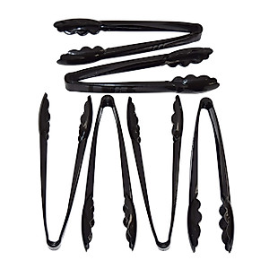 6 Heavy Duty Black Serving Tongs - 9 Inch Plastic Disposable Tongs (Оne Расk)