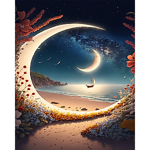 JFYHAB Moon Diamond Painting Kits for Adults, Moon Full Drill Diamond Art Kit for Adults Beginner, DIY 5D Diamond Dots Painting Craft for Home Wall Decor 12x16 Inch