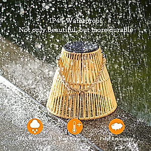 Outdoor Solar Hanging Lantern, 2 Pack Solar Lights Waterproof Table Light with Woven Rope Handle Rechargeable Decorative for Patio Backyard Garden Tree, Natural