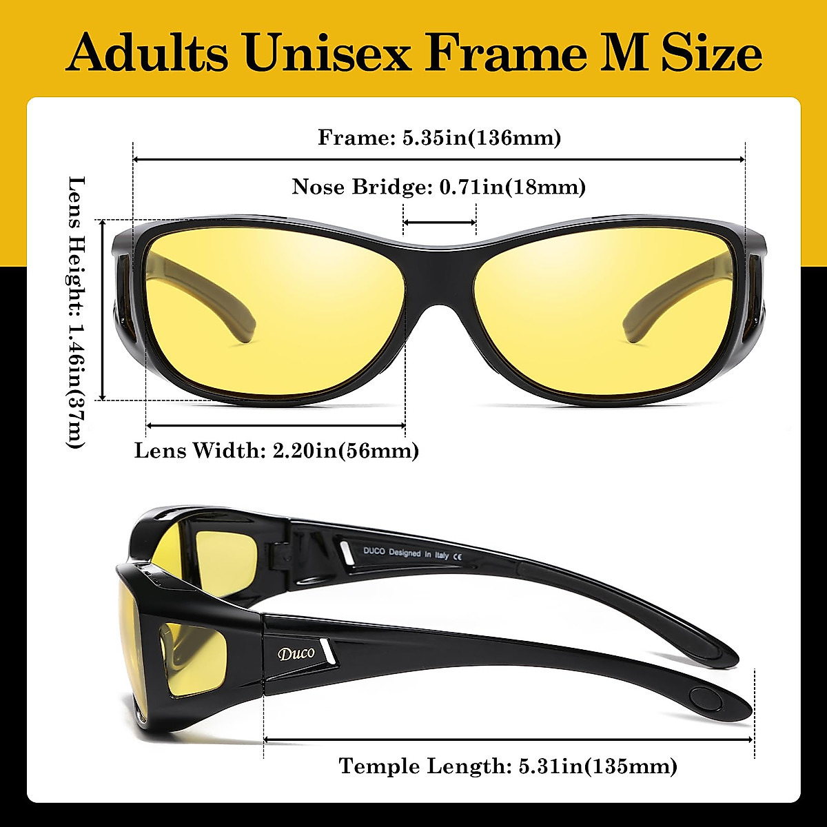 DUCO Night Vision Glasses for Driving at Dusk Rainy Day Anti Glare Fit Over Wrap Around Eyewear Glasses UV400 Polarized 8953Y