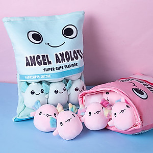 Nenalayo Plushies Doll a Bag of Axolotl Plush Toy Stuffed Soft Snack Pillow Plush Toy for Birthday Gift, Stuffed Toy Game Pillow Cushion Gift for Kids (Blue 6 Balls)