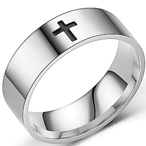 Jude Jewelers 8mm Stainless Steel Classical Simple Plain Christian Cross Religious Wedding Band Ring (Silver, 9)