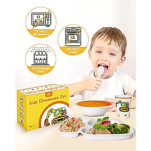 Lehoo Castle Kids Plates and Bowls Sets, Kids Dinnerware Set Includes Plate, Bowl, Cup and Tableware, Made of Durable Material, Perfect for Child, Toddler Utensils Self Feeding (5 Piece Construction)