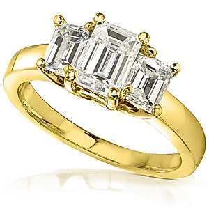 Kobelli Emerald-cut Moissanite Three-stone Engagement Ring 1 5/8 CTW 14k Yellow Gold, Size 8.5
