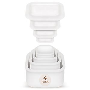 4 Pack Clear Nesting Silicone Food Storage Containers with Lids, Eco-Friendly, Reusable Silicone Food & Home Storage Containers (44oz, 23.7oz, 10oz, 3.4oz) Airtight/Leak Proof (4 Lids/4 Container Set)