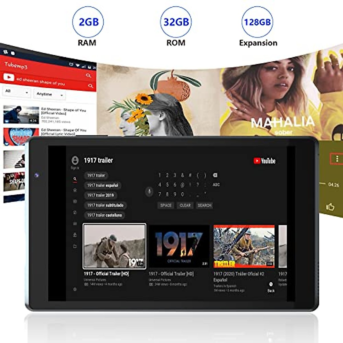 BYANDBY Android Tablet with case 8 inch, Android 11 Tablet, 2GB RAM 32GB ROM, Quad-Core Processor, Dual Camera, WiFi, BT, 128GB Expand, GMS Certified（with Leather case）