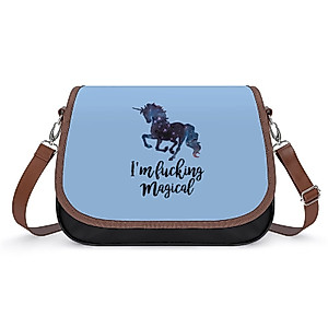 I'm Fucking Magical Unicorn Women's Crossbody Bag PU Leather Message Bag Shoulder Handbag Purse for Travel Office