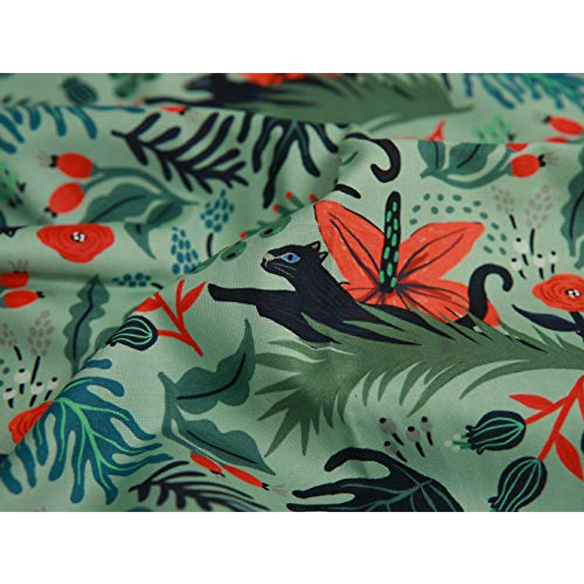 COTTONVILL MALLANGLUNA Collection 20COUNT Cotton Print Quilting Fabric-Floral Forest (1yard, Jaguar-1)