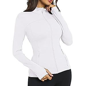QUEENIEKE Womens Sports Jacket Turtleneck Slim Fit Full-Zip Running Top Size M White