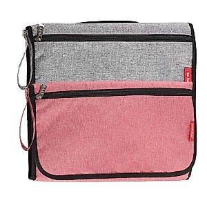 AIMIUKIDS Baby Diaper Changing Pad with Built-in Head Cushion for Stroller Walks or Diaper Bag, Fits Newborn and Toddler for Quick Change on The go 2 Pack Red & Grey