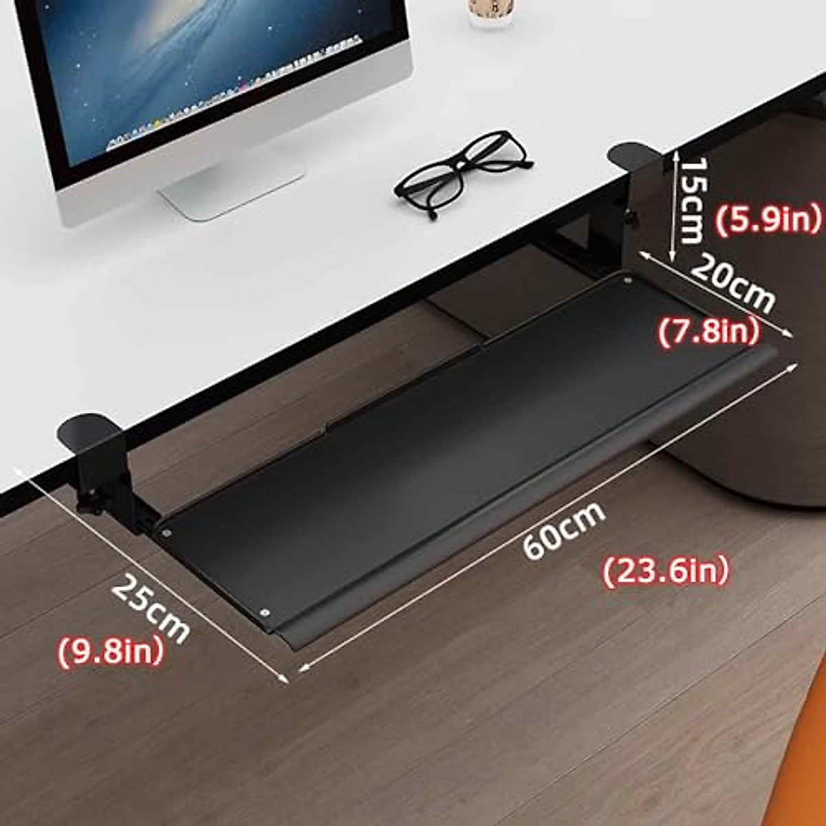 Clamp Keyboard Tray, Sliding Keyboard Tray Under Desk, Adjustable Keyboard Tray Under Desk, Made of Metal Steel, Strong and Stable, Black