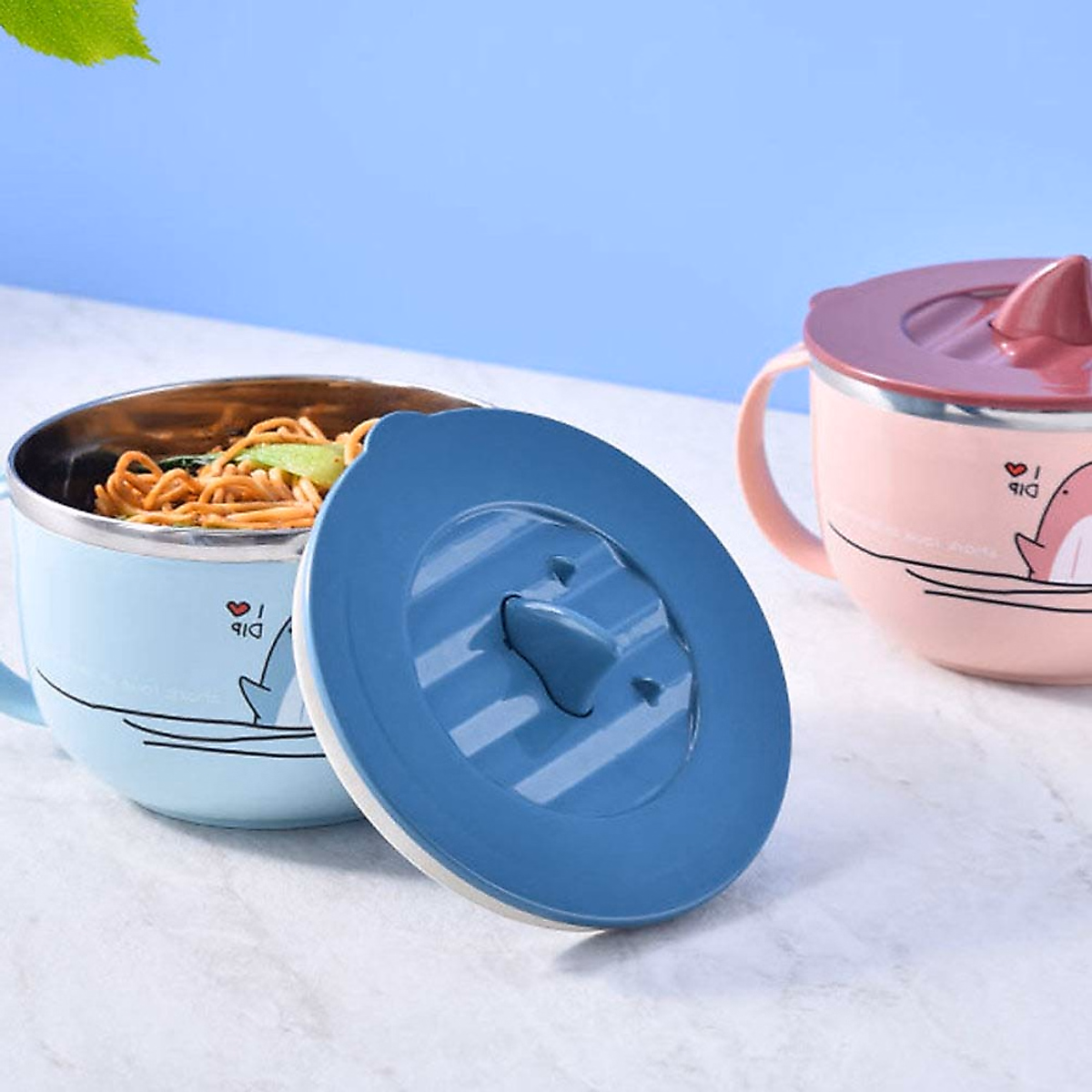 Cabilock 1000 Stainless Steel Instant Noodle Bowl Reusable Bento Bowls Lidded Noodle Bowl Salad Mixing Bowl Container Noodle Lunch Bowl 304 Stainless Steel Student Food Bowl with Cover