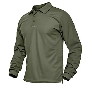 BIYLACLESEN Men's Long Sleeve Jersey Polo Shirt Casual T Shirts Quick Dry Polo Active Shirts Tactical Military Shirt Jersey Polo Shirt Mens Army Green
