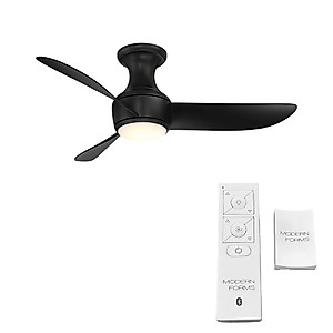 Corona Smart Indoor and Outdoor 3-Blade Flush Mount Ceiling Fan 44in Matte Black 3000K LED Light Kit and Remote Control works with Alexa, Google Assistant, Samsung Things, and iOS or Android App
