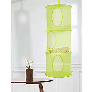 Sutinban 2 Pcs Hanging Mesh Storage Basket for Kids Room, Bathroom and Balcony, Foldable Corner Space Saver Organizer 3 Tier, for Organizing Plush Toys, Gloves, Hats, Socks Storage(Green)