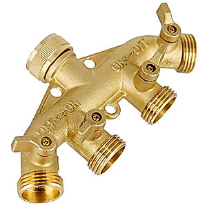 Lifynste 4 Way Brass Hose Splitter, 3/4" Heavy-Duty Brass Garden Hose Splitter, Garden Hose Adapter Connector