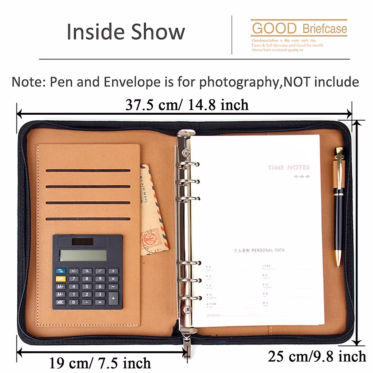 SAYEEC Leather Portfolio Notebook Binder with Calculator A5 6 Ring Refillable Budget Planner Binder Cover with Zipper Zippered Padfolio Organizer Business Journal Conference Folder Gifts for Men Women