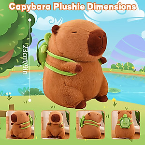 Emoin Capybara Plush Toys Kawaii Capybara Plushies with Turtle Backpack Soft Brown Capybara Stuffed Animals Capybara Gifts Doll Pillow for Baby Boys Girls Toys - 9Inch