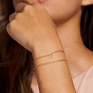 Gold Layered Initial Bracelets for Women, 14K Gold Filled Cute Layering Letter C Bracelet Personalized Layered Initial Jewelry Gold Bracelets for Women Teen Girls Gifts(C)