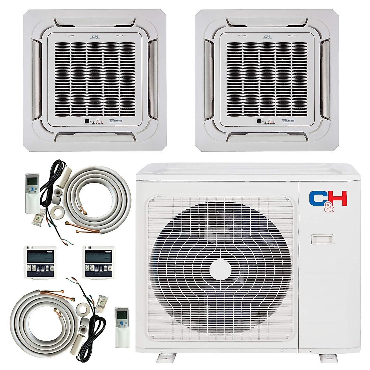 Dual 2 Zone 18000 18000 Ductless Mini Split Ceiling Cassette Air Conditioner Heat Pump Multi Sophia Series…