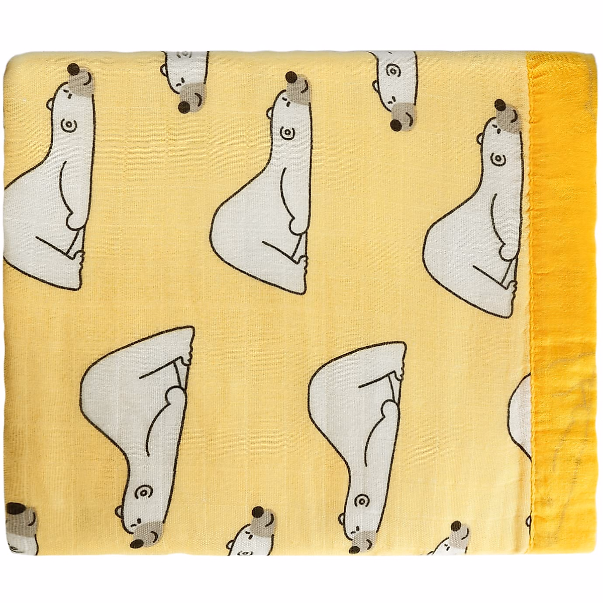 Muslin Soft Swaddle Blanket Quilt， Baby Blankets for Boy Girl Toddler Daycare, 4 Layers Swaddle Wrap, Size 43X45inchs (Bear Yellow)