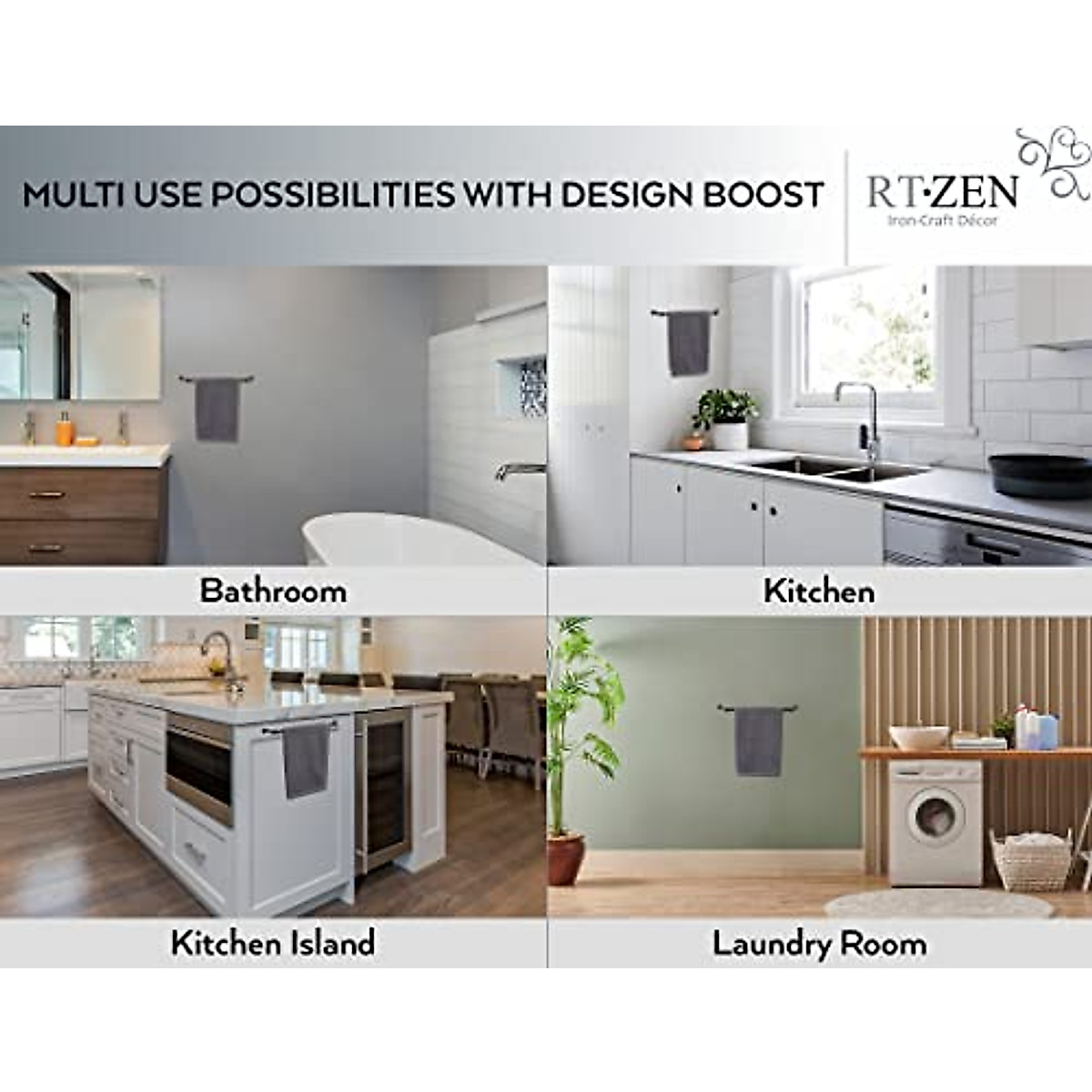 RTZEN Small Elegant Bathroom Hand Towel Holder - Fancy Wrought Iron Kitchen Towel Bar Wall Mount Rod - Matte Black Towel Hanger for Home Kitchen or Office - 13" Rack Fits 10" Hand Towels