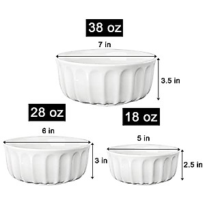 Youeon Set of 3 Porcelain Serving Bowls 38/28/18 oz, Porcelain Mixing Bowls, Nesting Salad Bowls, Soup Bowls, Prep Bowls for Kitchen, Oatmeal, Rice, Pasta, Salad, White