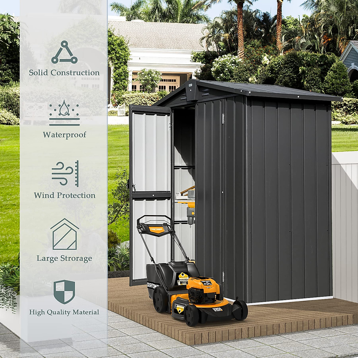 Domi Outdoor Storage Shed 5.7'x 3', Metal Garden Shed for Bike, Trash Can, Tools, Lawn Mowers, Pool Toys, Galvanized Steel Outdoor Storage Cabinet with Lockable Door for Backyard, Patio, Lawn