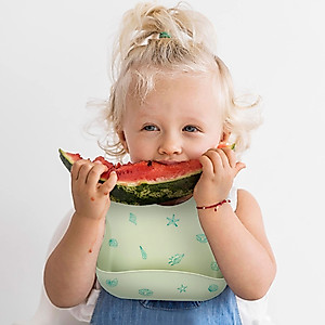 Mia Li Silicone Bibs – 3pcs Waterproof Silicone Bib Set – Silicone Baby Bibs for Girls and Boys - Baby Bib Pocket with Adjustable Closure – Non-Messy Toddler Bib (Seashells - Cloud, Sage & Stone)