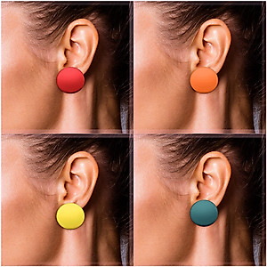 Epakh 20 Pairs Round Button Earrings Large Circle Acrylic Stud Earrings Disc Geometric Earrings Solid Color Retro Neon Button Earrings for Women