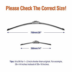 WOWIPER OE Quality Windshield Wiper Blades - 28 and 14 inch (Set of 2), Metal Base for 300% More Stable, for Hyundai Elantra 2016-2011 /Toyota Corolla 22-20 Prius C 19-12 /Honda Fit 22-09 +More