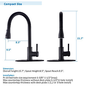 Bokaiya Black Kitchen Faucet with Soap Dispenser, High Arch Single Level Stainless Steel Pull Out Kitchen Faucet, Matte Black Kitchen Faucet with Pull Down Sprayer One Hole or 3 Hole