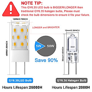 TAIYALOO GY6.35 LED Bulb 5W Equivalent to 50W Bi-pin Base Halogen Bulb, AC/DC 12V Warm White 3000K for Pendant Light, Chandelier, Desk Light, Accent Lights, Landscape Lighting, Non-Dimmable (4 Pack)