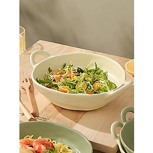 SOUJOY Set of 6 Soup Bowl, 20oz Ceramic Cereal Bowls with Handles, Irregular Shape Individual Salad Bowl for Soup, Pasta, Ice Cream, Fruits, Dessert, Appetizer, Rice, Matte Glazed