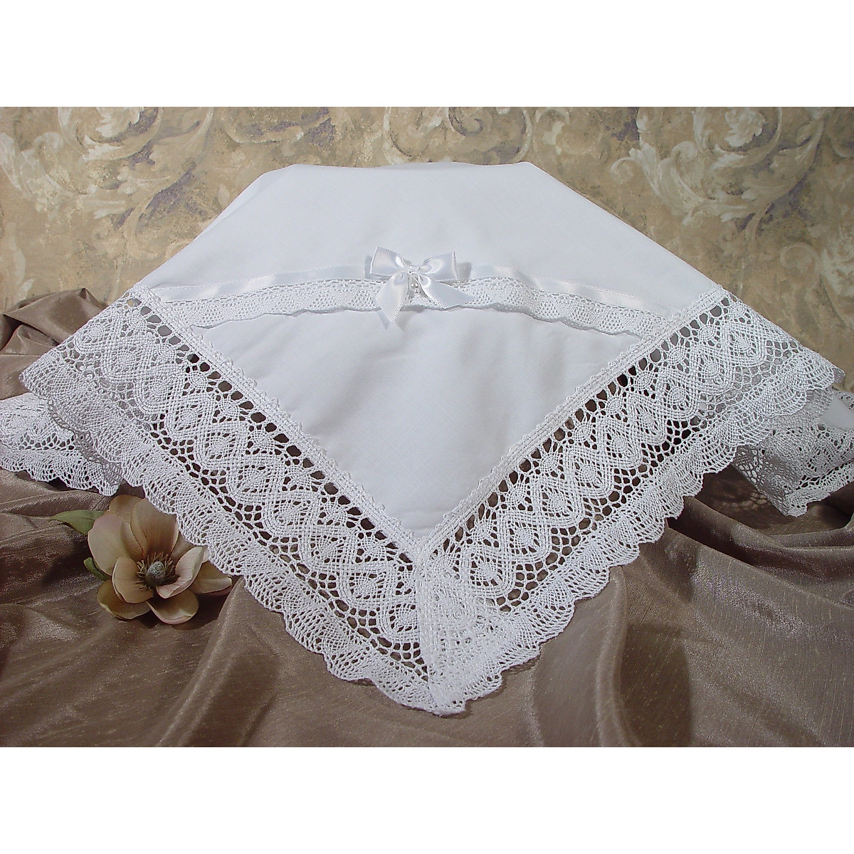 Little Things Mean A Lot Unisex Baby Fancy Special Occasion Christening Receiving Blankets - Cotton Cluny Trim