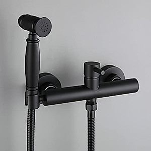 MINJING Toilet Shower Spray Mixer Set Black Single Function Hot and Cold Bidet Sprayer Kit for Toilet Button Hand Held Sprayer Bathroom Toilet Bidet Mixer Spray Kit,Shower Hose