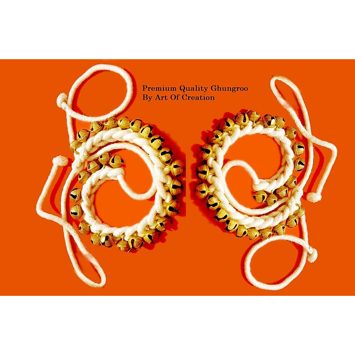 Art of Creation Ghungroo Kathak Dancing Bells Anklet Pair 25+25 Big Bells Anklet Musical Instrument For Classical Bharatnatayam Kuchchipudi Ghungroo From India (50 Bells Gold)