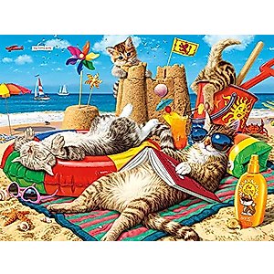 NATGIFT Jigsaw Puzzle Beach Cats Beachcombers 1000 Piece 27.5''(L) x 19.6''(W) Children's Gift Large Puzzle Game Artwork for Adults Teens