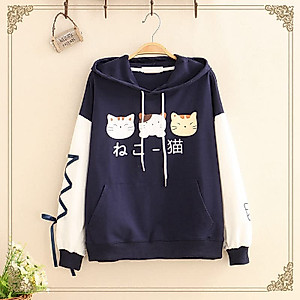 DORTUMA Cute Hoodies for Teen Girls Kawaii Hoodie 12-14 Trendy Aesthetic Hoodies Japanese Clothes Cat Sweatshirt Tops