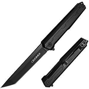Carimee Pocket Folding Knife 3.35", EDC Gentlemen Knife with 7Cr17Mov Steel Blade, Stainless Steel Handle, Pocket Clip, Glass Breaker, Outdoor Gifts for Men and Women, Black Coated