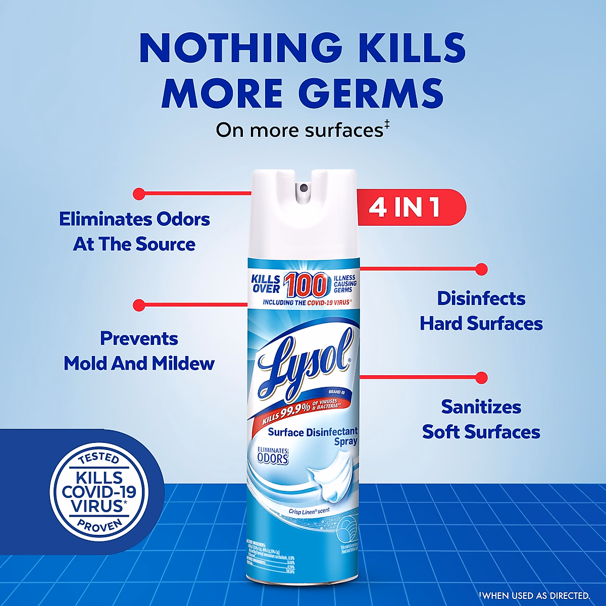 Lysol Disinfectant Spray, Sanitizing and Antibacterial Spray, For Disinfecting and Deodorizing, Crisp Linen, 1 Count, 12.5 fl oz