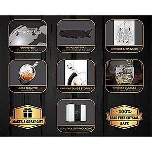 Whiskey Decanter Gift Set - World Etched Globe Decanter Airtight Stopper Antique Ship Liquor Dispenser Perfect Bar Gift Bourbon Scotch Vodka Liquor USA Map Tray 850 ml - Christmas holiday gifts