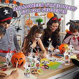 Seenelling 24 Set Halloween Party Favors Gift Cups Filler for Students, Halloween Goodie Bag Fillers, Halloween Treats Non Candy, Halloween Keychain Pencil Straw Silicone Bracelet for Classroom Gifts