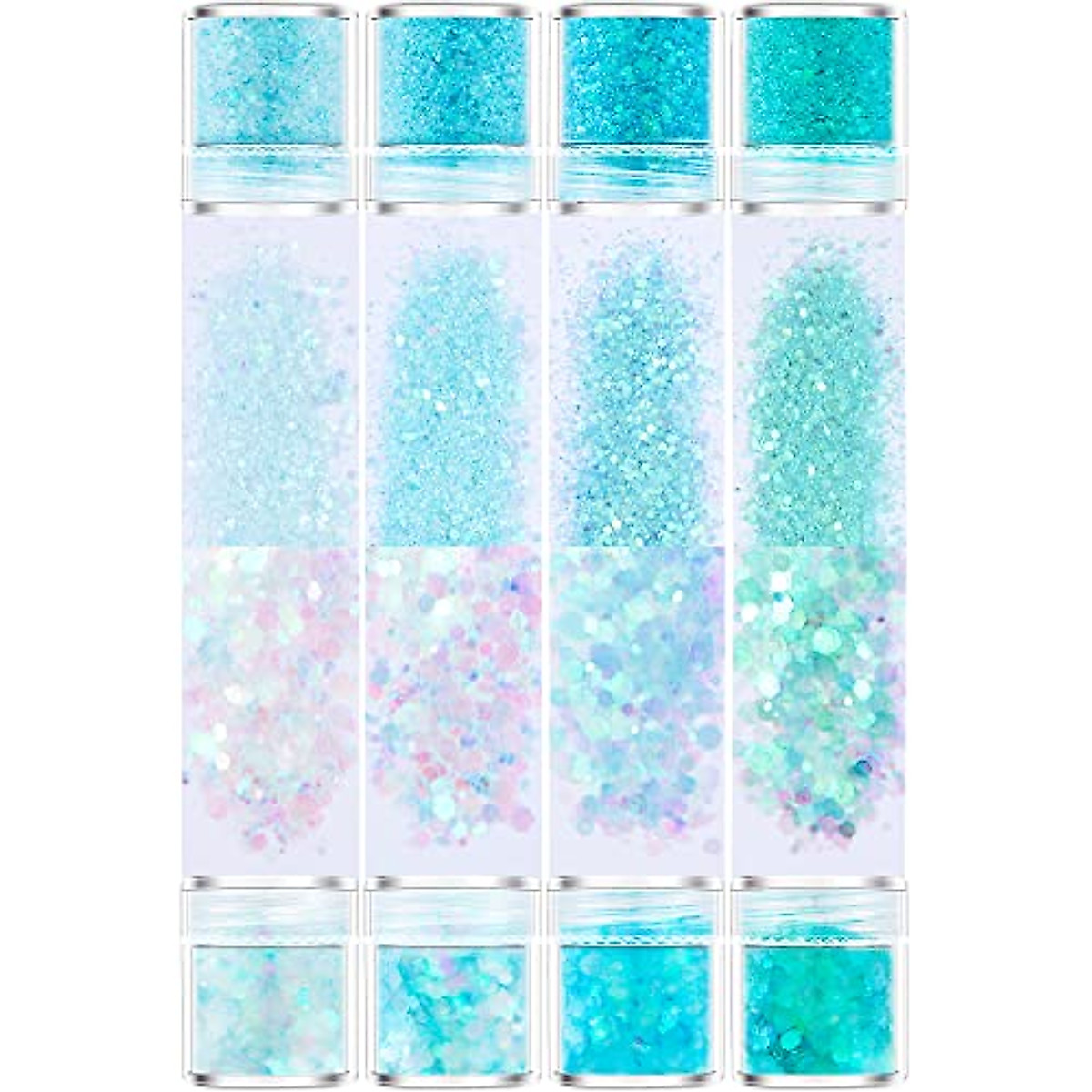 𝐆𝐀𝐁𝐎𝐗 8 Jars Ice Blue Cosmetic Chunky Glitter Set, Holographic Nail Glitter Resin Glitter Fine Powder +1mm+2mm+3mm Sequins Flakes, Iridescent Art Glitter Set for Body Face Eyes Hair Crafts