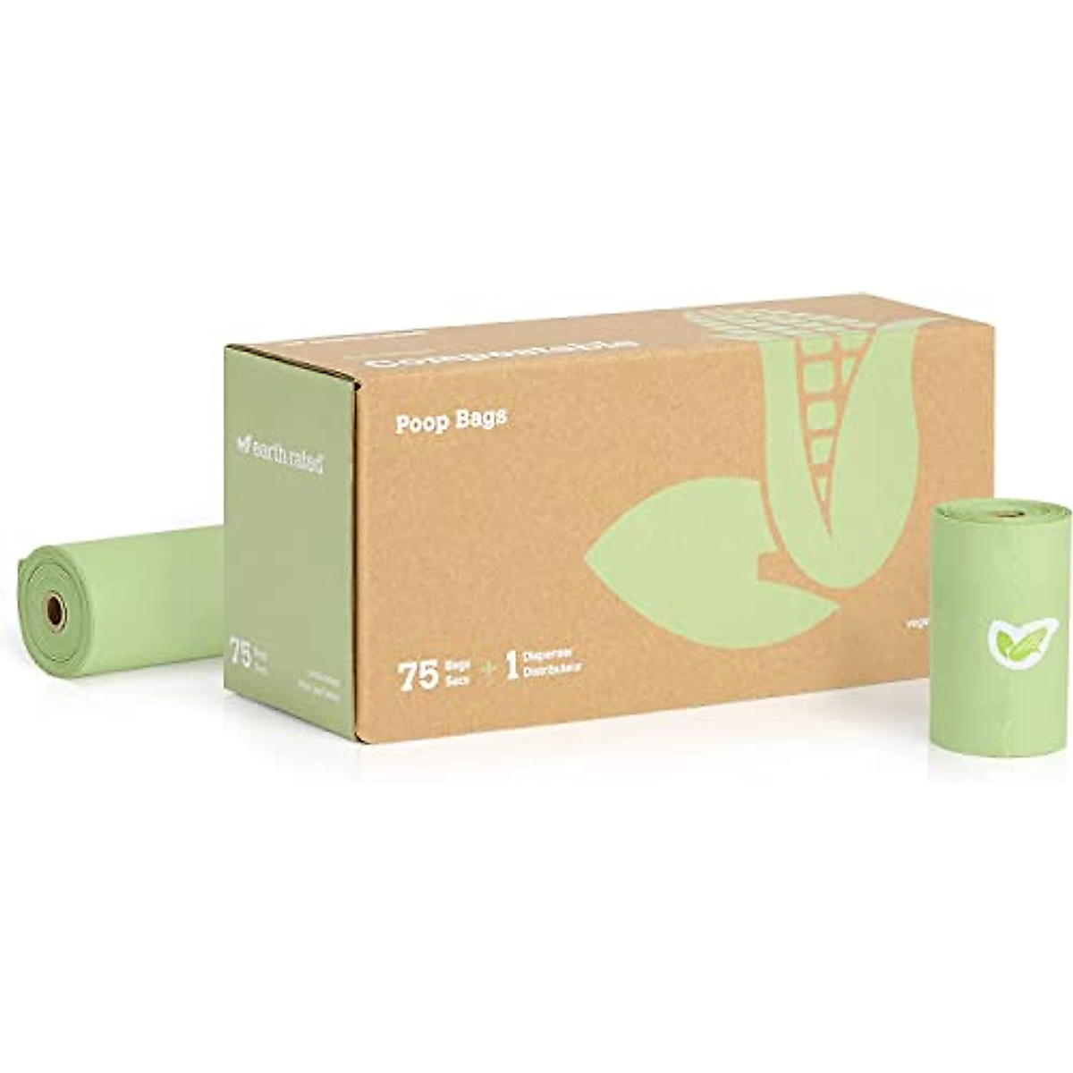 Earth Rated Compostable Dog Poop Bags, Ultra Thick and Leak Proof Dog Waste Bags, Unscented, 75 Count with Bag Holder